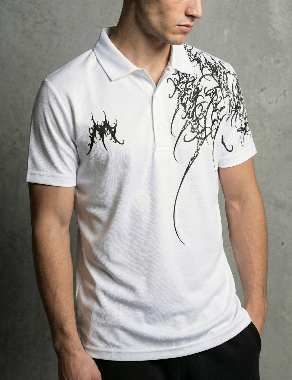 DUG FIT "Tribal Sigil" Cyber-Grunge Grafik Baskılı Polo Tişört – DugFits