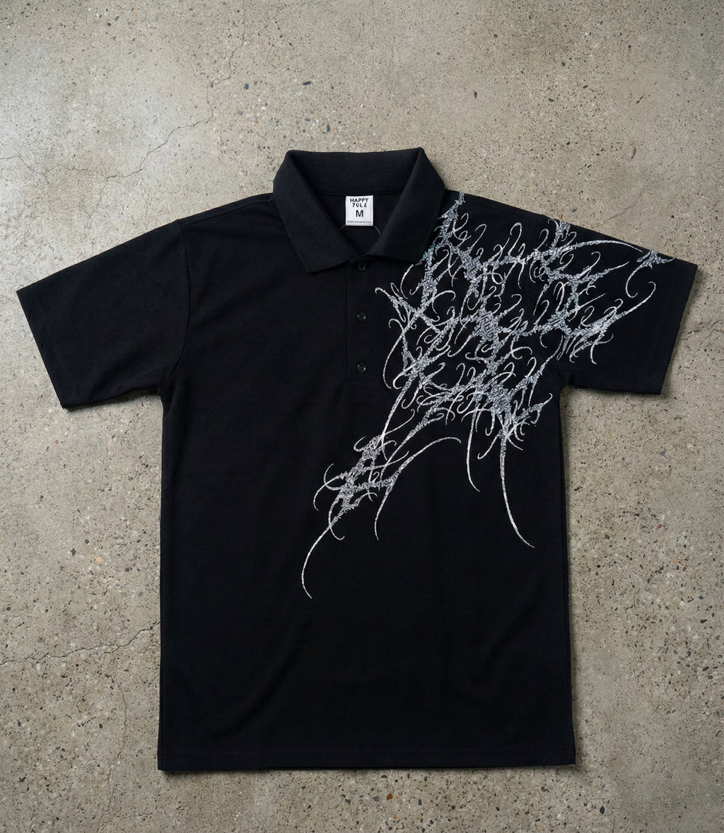 DUG FIT "Tribal Sigil" Cyber-Grunge Grafik Baskılı Polo Tişört – DugFits